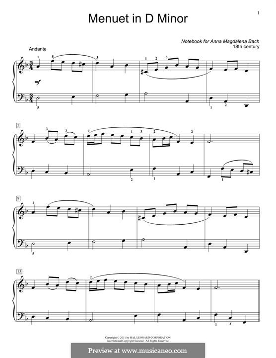 No.36 Minuet in D Minor, BWV Anh.132 (Notebook for Anna Magdalena Bach 1725) by J.S. Bach on ...