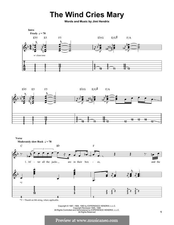 The Wind Cries Mary by J. Hendrix - sheet music on MusicaNeo