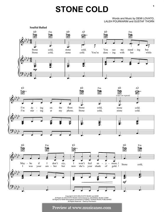 Stone Cold by D. Lovato, G. Thorn, L. Pourkarim - sheet music on MusicaNeo