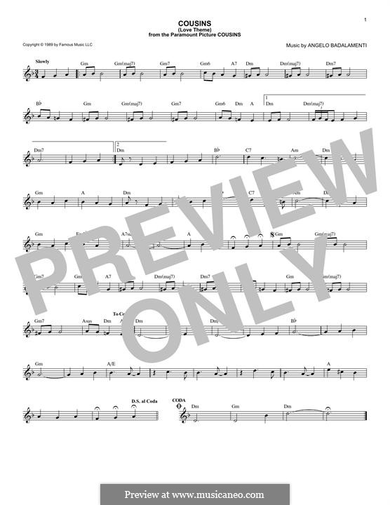 Cousins (Love Theme) by A. Badalamenti - sheet music on MusicaNeo