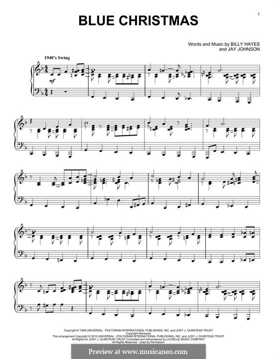 Piano version (Blue Christmas) by B. Hayes, J. Johnson on MusicaNeo
