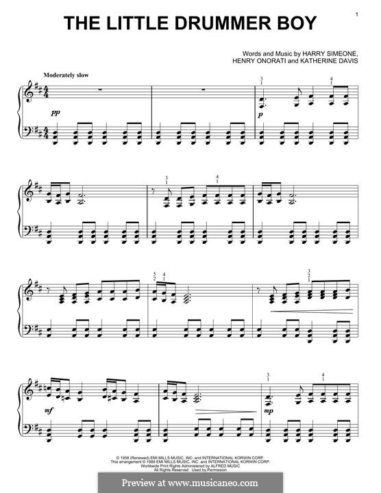 Piano version (The Little Drummer Boy) by H. Simeone, H. Onorati, K.K ...