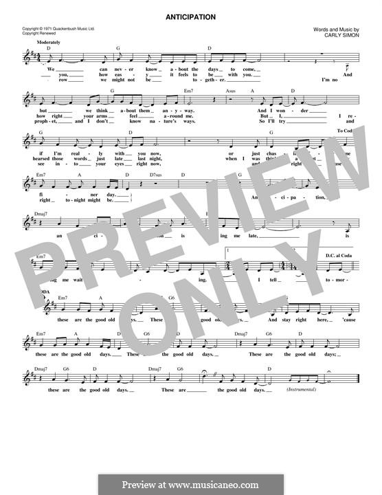 Anticipation by C. Simon - sheet music on MusicaNeo