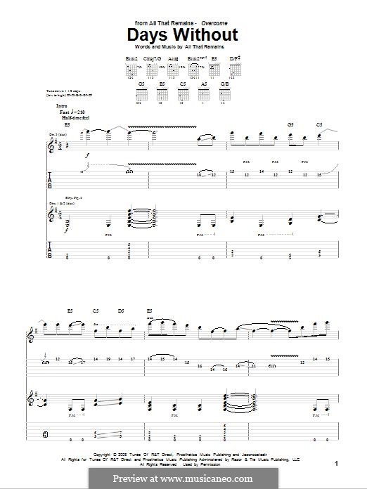 Days Without by All That Remains - sheet music on MusicaNeo