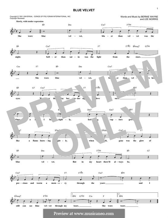 Blue Velvet by B. Wayne, L. Morris - sheet music on MusicaNeo