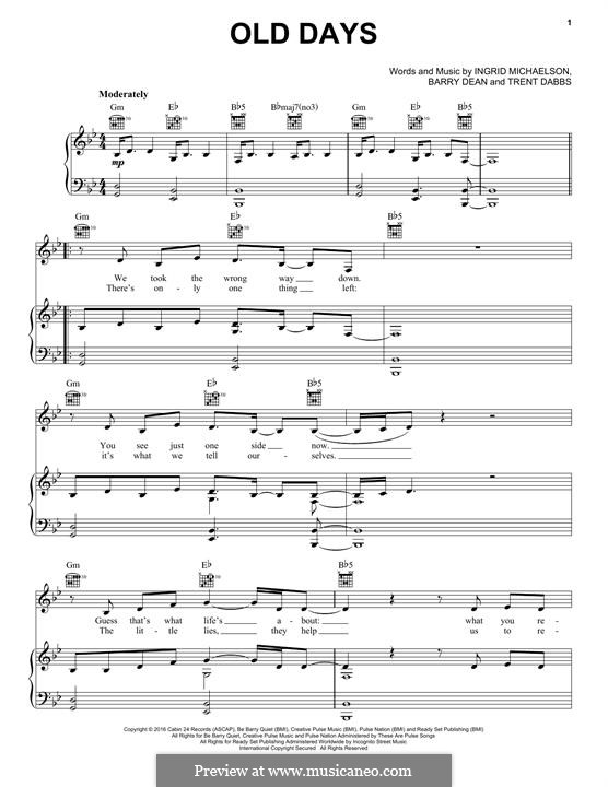 Old Days by B. Dean, I. Michaelson - sheet music on MusicaNeo