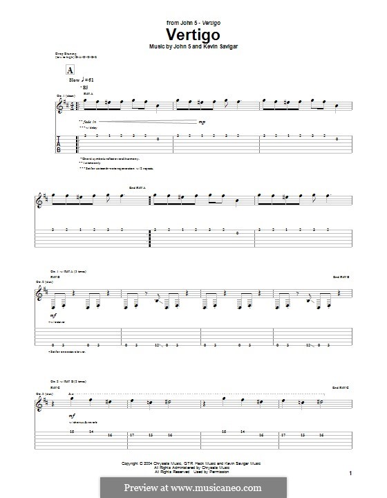 Vertigo (John 5) by K. Savigar - sheet music on MusicaNeo