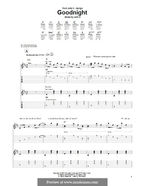 Goodnight by John 5 - sheet music on MusicaNeo