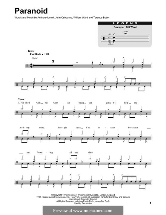 Paranoid (Black Sabbath) by G. Butler, Ozzy Osbourne, Tony Iommi, Bill Ward on MusicaNeo