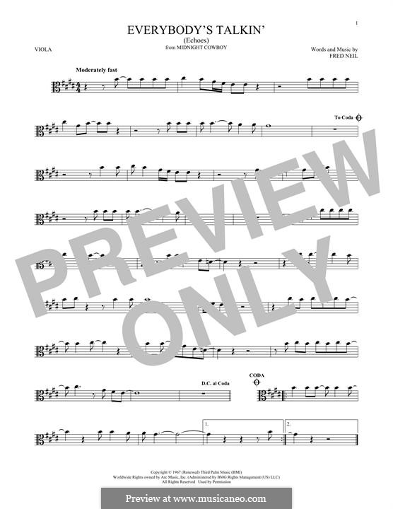 Everybody's Talkin' (Nilsson) by F. Neil - sheet music on MusicaNeo