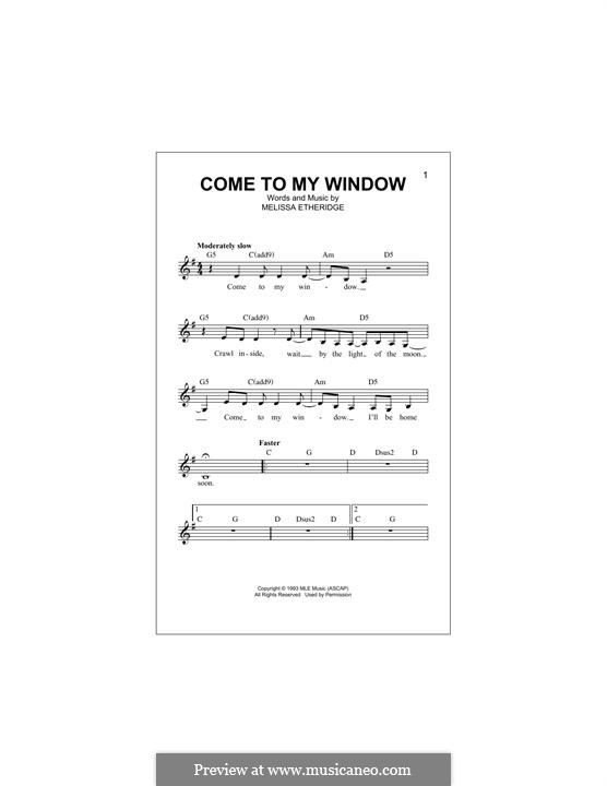 Come To My Window by M. Etheridge - sheet music on MusicaNeo