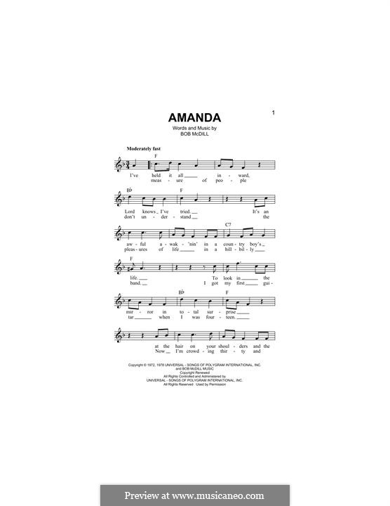 Amanda (Waylon Jennings) by B. McDill - sheet music on MusicaNeo