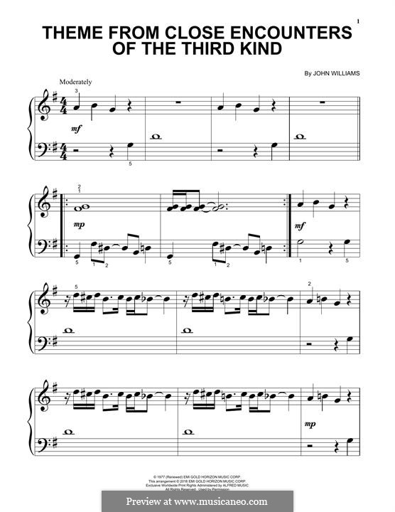 Theme from Close Encounters of the Third Kind by J. Williams on MusicaNeo