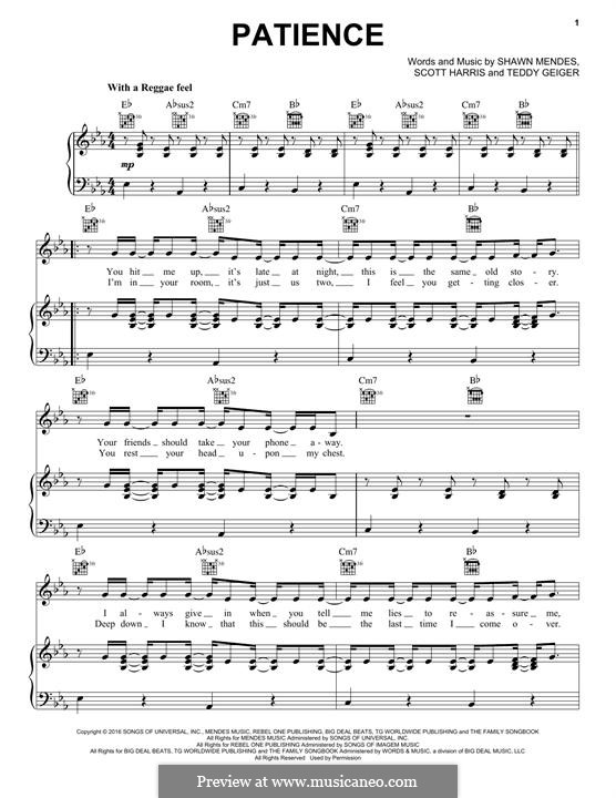 Patience by J.T. Geiger, S. Harris, S. Mendes - sheet music on MusicaNeo
