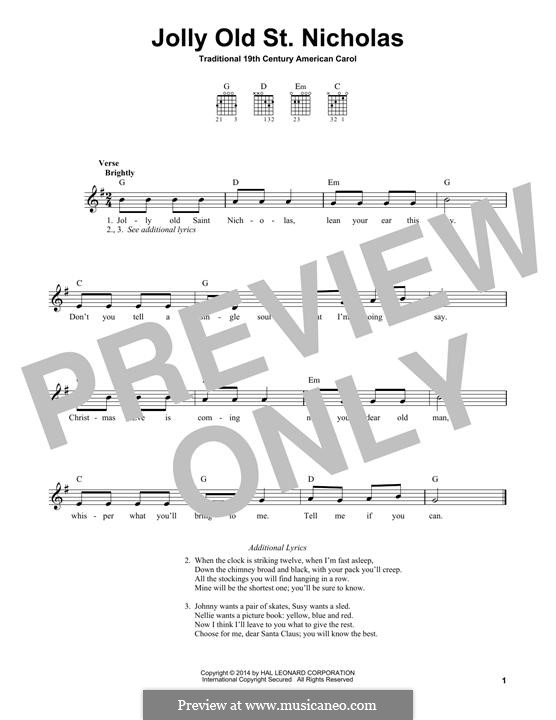 Jolly Old St. Nicholas by folklore - sheet music on MusicaNeo