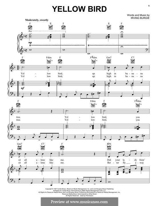 Yellow Bird by I. Burgie - sheet music on MusicaNeo