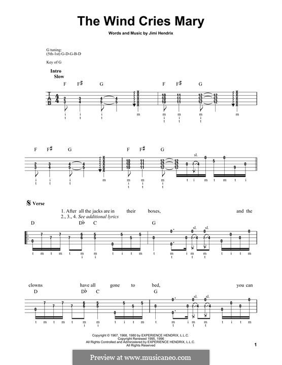 The Wind Cries Mary by J. Hendrix - sheet music on MusicaNeo