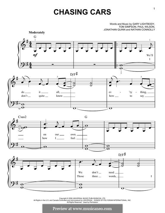 Chasing Cars (Snow Patrol) by G. Lightbody, J. Quinn, N. Connolly, P ...