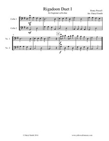 Rigadoon I for beginner cello duo by H. Purcell - sheet music on MusicaNeo