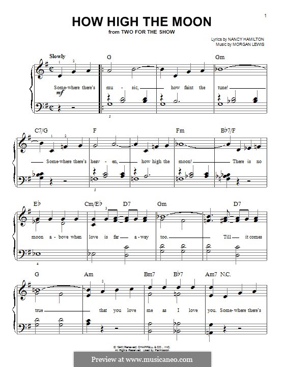 How High the Moon (Ella Fitzgerald) by M. Lewis - sheet music on MusicaNeo