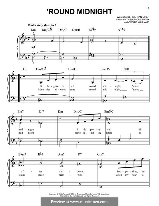 'Round Midnight by T. Monk, C. Williams - sheet music on MusicaNeo