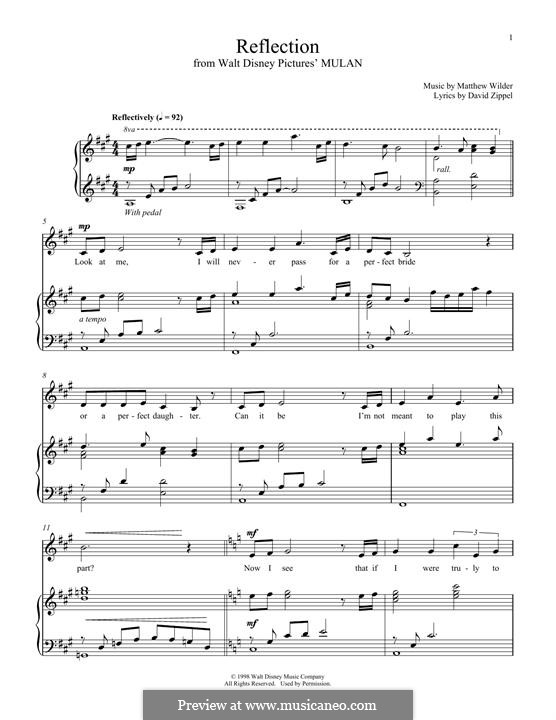 Reflection (from Disney's Mulan) by M. Wilder - sheet music on MusicaNeo