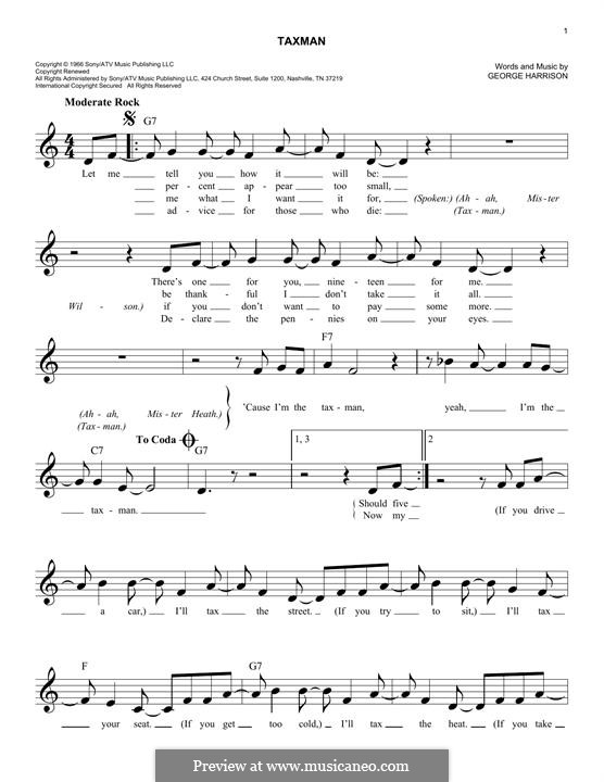 Taxman (The Beatles) by G. Harrison - sheet music on MusicaNeo
