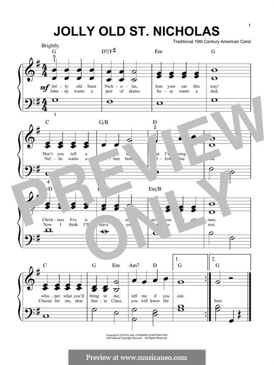 Jolly Old St. Nicholas by folklore - sheet music on MusicaNeo