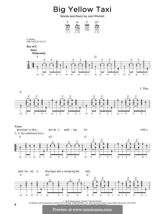 Big Yellow Taxi by J. Mitchell - sheet music on MusicaNeo