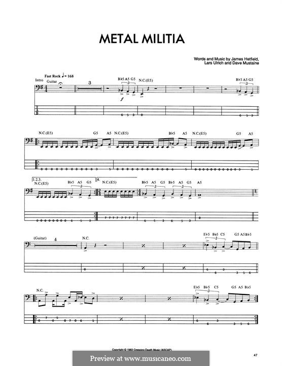 Metal Militia (Metallica) by D. Mustaine, J. Hetfield, L. Ulrich on ...