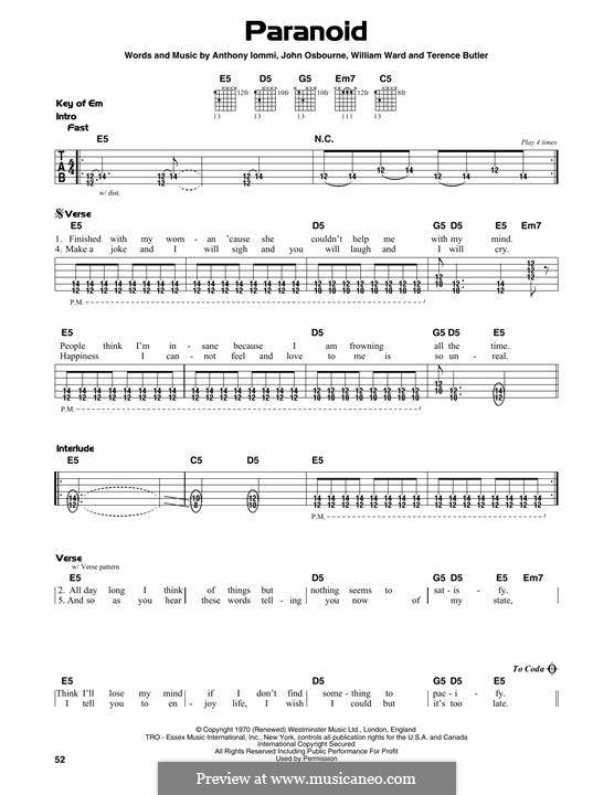 Paranoid (Black Sabbath) by G. Butler, Ozzy Osbourne, Tony Iommi, Bill ...