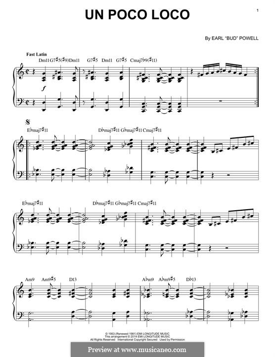 Un Poco Loco by Bud Powell - sheet music on MusicaNeo