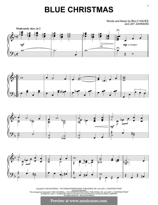 Piano version (Blue Christmas) by B. Hayes, J. Johnson on MusicaNeo