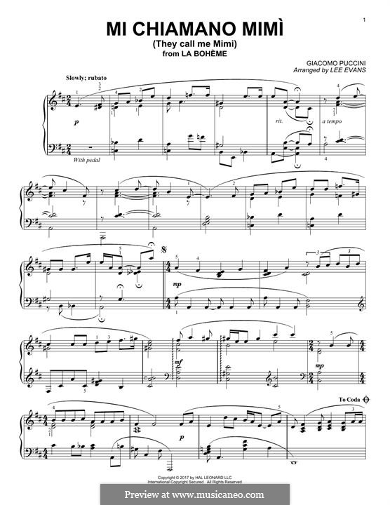 Me chiamano mimi (La Bohème) by G. Puccini - sheet music on MusicaNeo