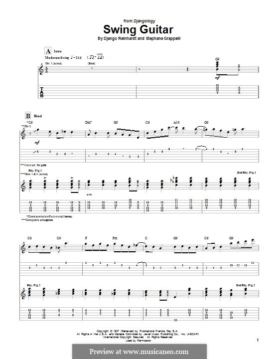Swing Guitar by D. Reinhardt - sheet music on MusicaNeo