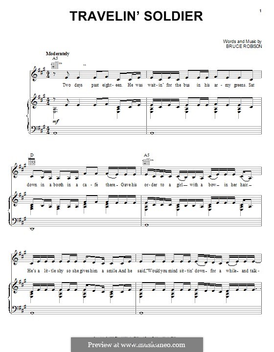 Travelin' Soldier (Dixie Chicks) by B. Robison - sheet music on MusicaNeo