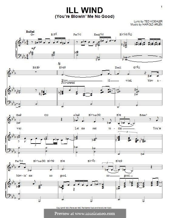 Ill Wind (You're Blowin' Me No Good) by H. Arlen - sheet music on MusicaNeo