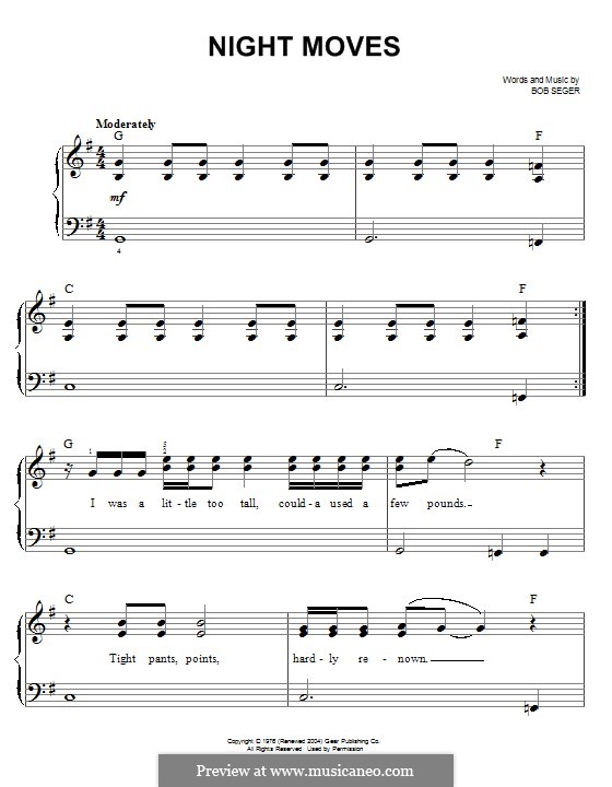 Night Moves by B. Seger - sheet music on MusicaNeo