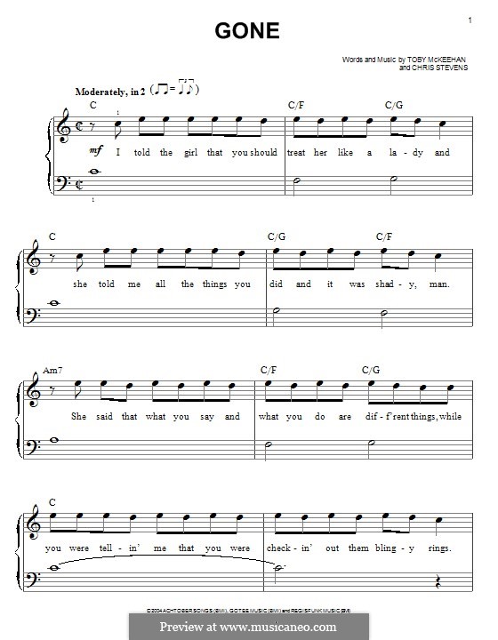 Gone (TobyMac) by T. McKeehan, C. Stevens - sheet music on MusicaNeo