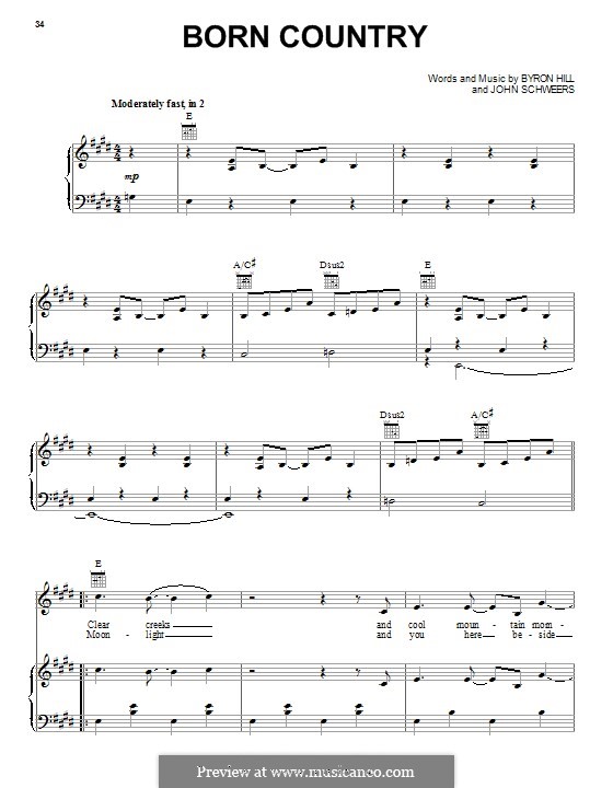 Born Country (Alabama) by B. Hill, J. Schweers - sheet music on MusicaNeo