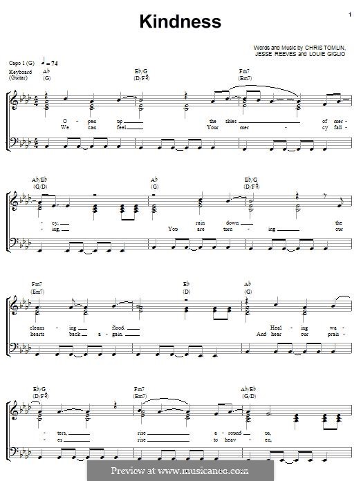Kindness by C. Tomlin, J. Reeves, L. Giglio - sheet music on MusicaNeo