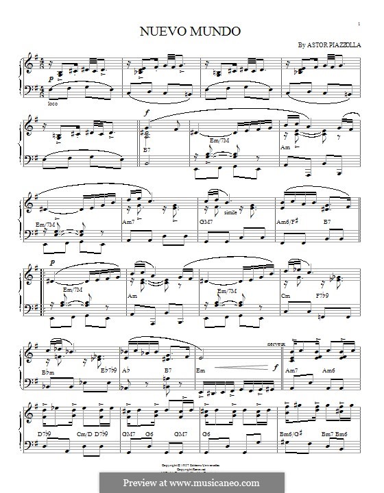 Nuevo Mundo by A. Piazzolla - sheet music on MusicaNeo
