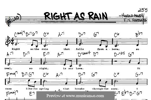 Right as Rain by H. Arlen - sheet music on MusicaNeo