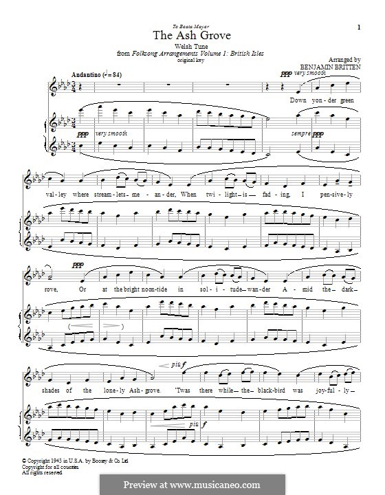 The Ash Grove (printable scores) by folklore - sheet music on MusicaNeo