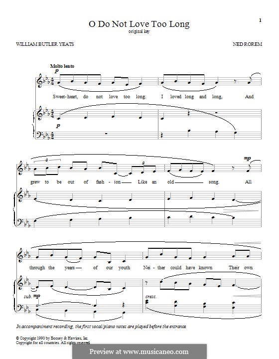O do not Love Too Long by N. Rorem - sheet music on MusicaNeo