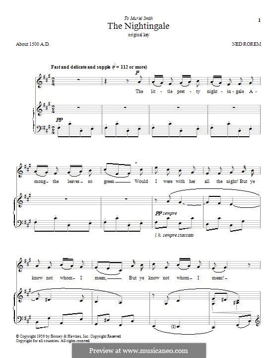 The Nightingale by N. Rorem - sheet music on MusicaNeo