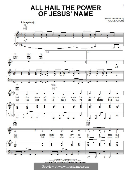 All Hail the Power of Jesus' Name by P. Baloche - sheet music on MusicaNeo