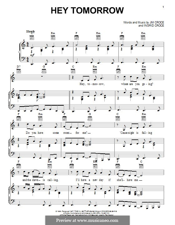 Hey Tomorrow by J. Croce, I. Croce - sheet music on MusicaNeo