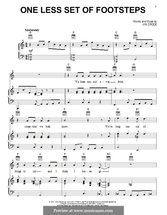 One Less Set of Footsteps by J. Croce - sheet music on MusicaNeo