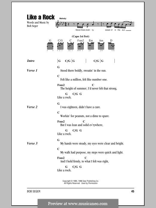 Like a Rock by B. Seger - sheet music on MusicaNeo